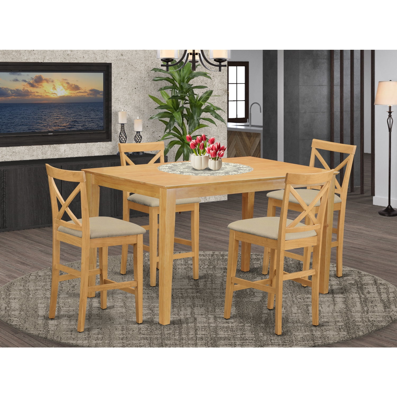 HomeStock Classic Charm Height Dining Room Set-Pub Table And Bar Stools ...