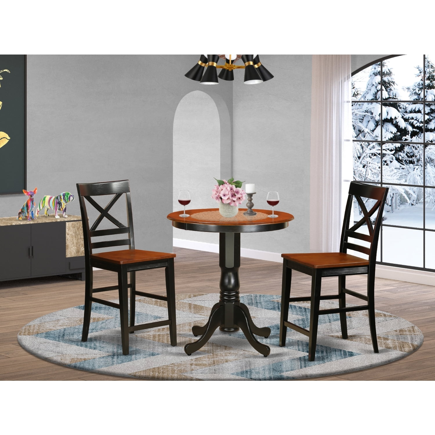Kitchen Counter Height Dining Set - 3 Piece Round Table & 2 Chairs ...