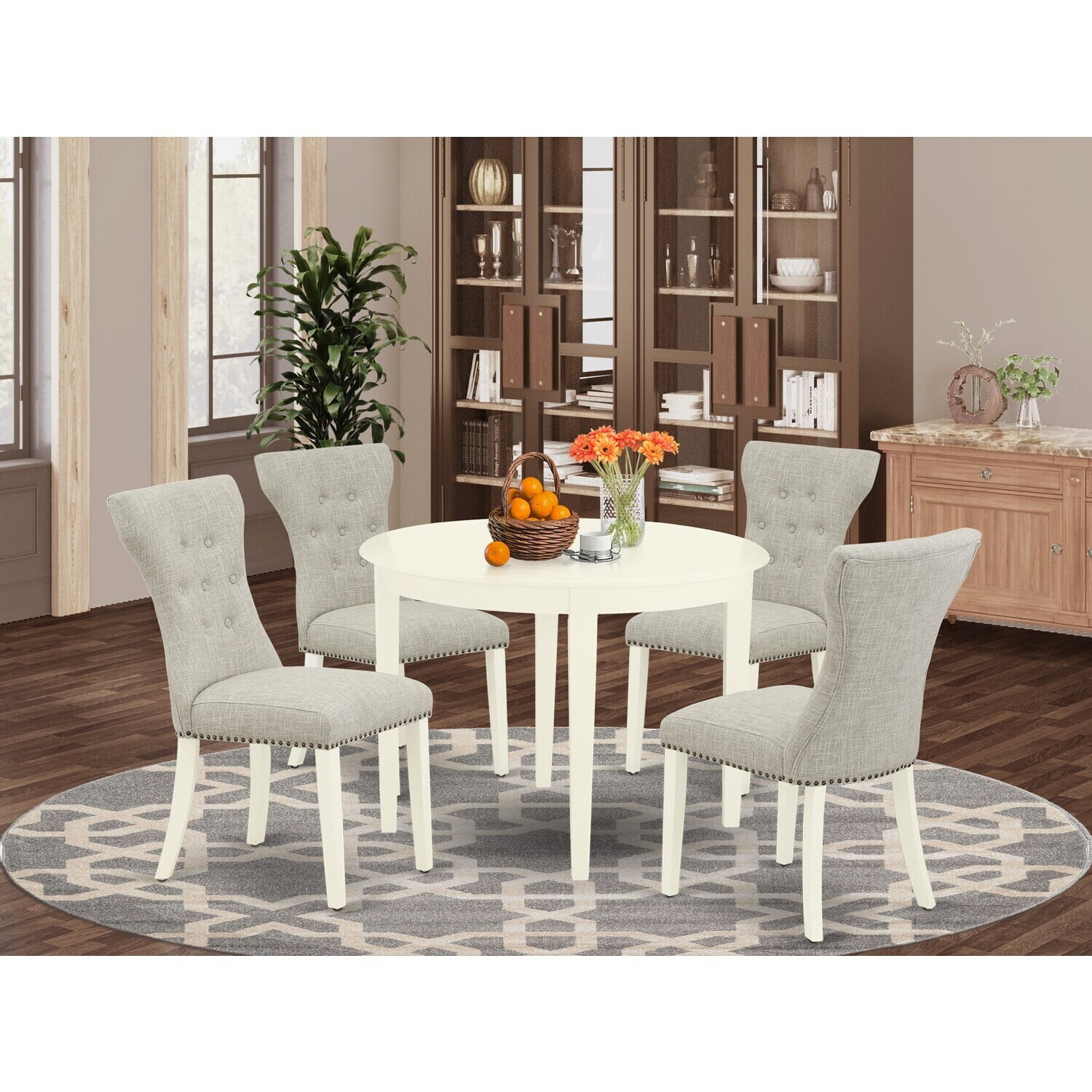Classic 5-Piece Dining Set - Round Table & 4 Parson Chairs - Linen ...