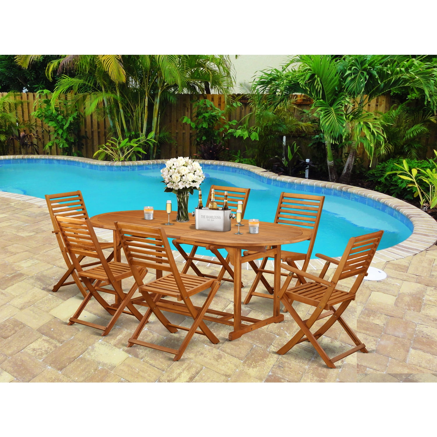 HomeStock Classic Comfort This 7 Piece Acacia Solid Wood Balcony Dining ...
