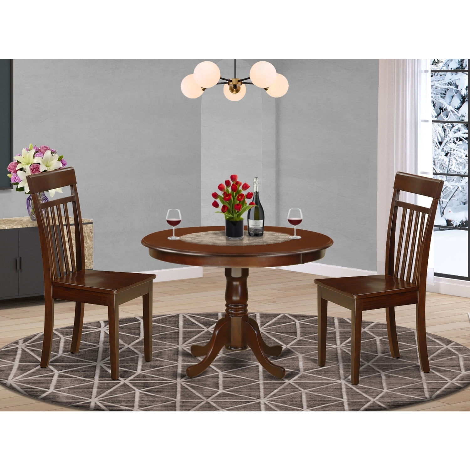 Kitchen Table Set for 2 - 42 Inch Round Dining Table & Chairs - Small ...