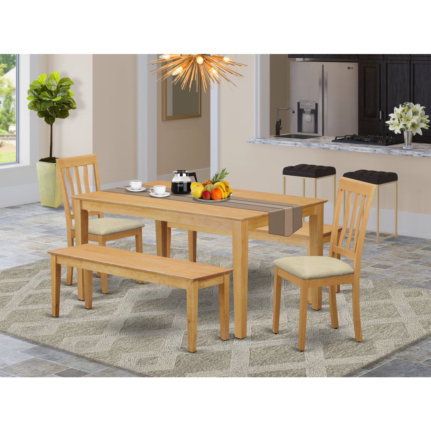 Modern 5 Piece Dining Set - Kitchen Table with 2 Chairs & 2 Benches ...