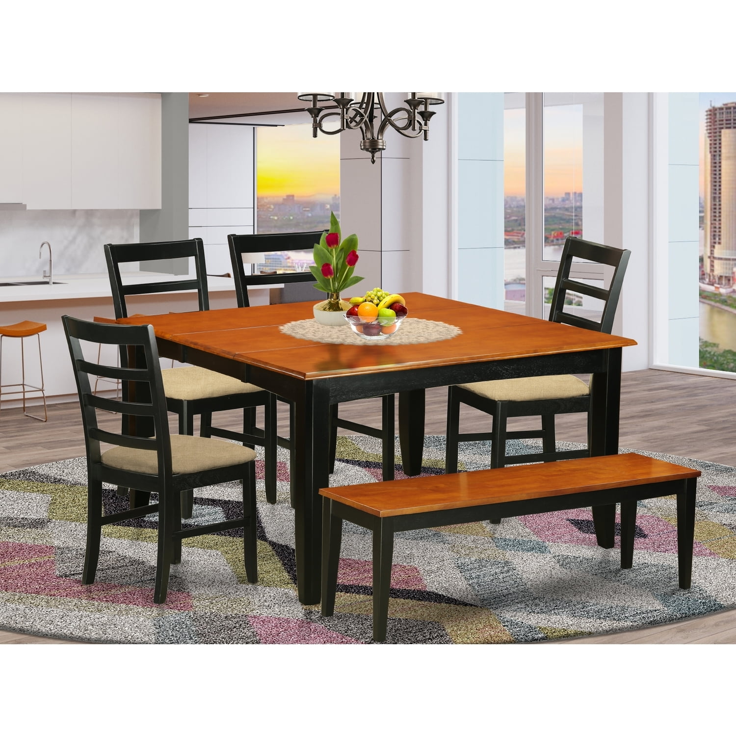 Classic Comfort Dinette Set - Kitchen Table with 4 Chairs & Bench ...
