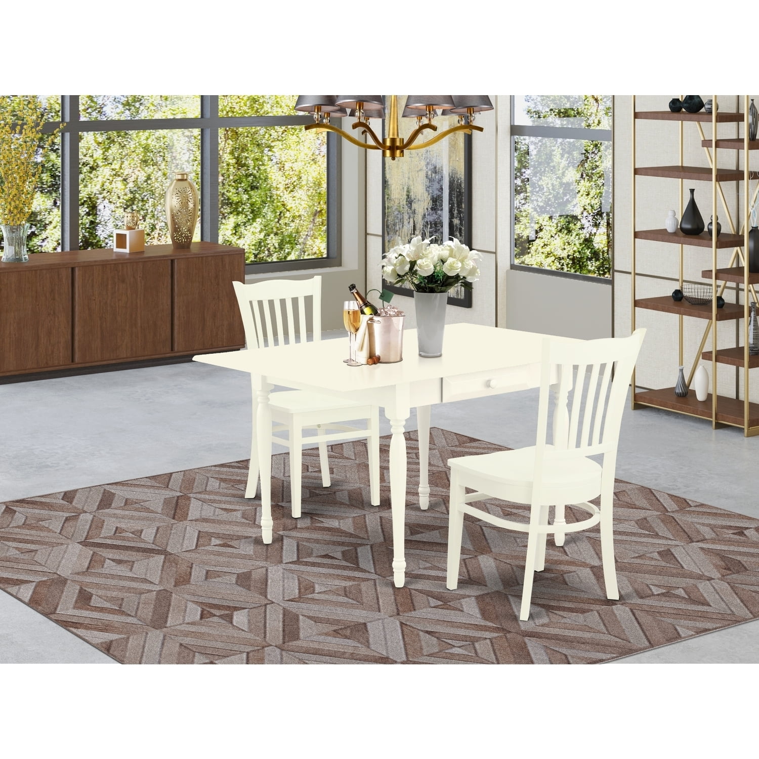 Coastal Kitchen Table Set - 3 Piece Wood Dinette Set with Chairs ...