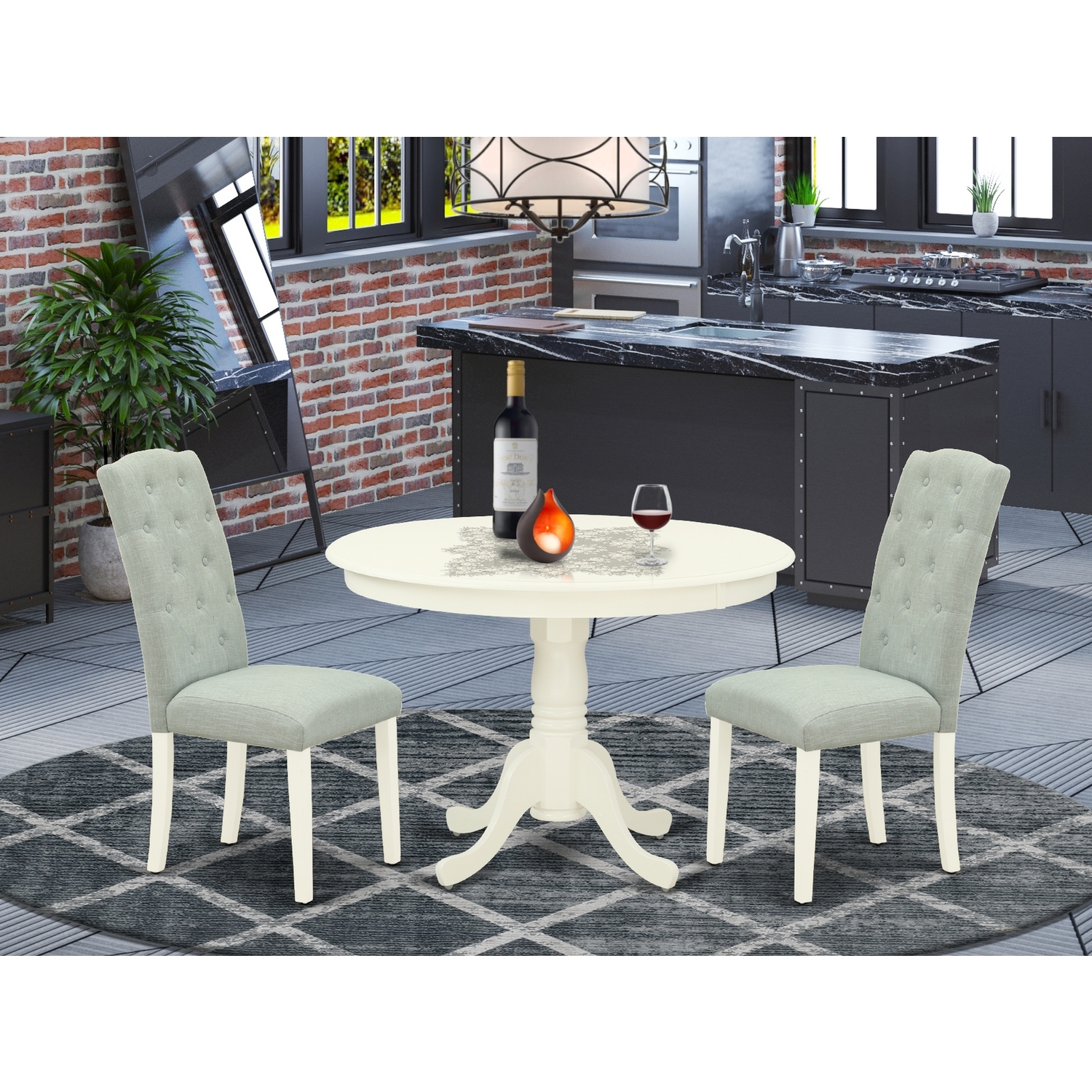 HomeStock Coastal Cool 3Pc Dinette Set Includes A Rounded Kitchen Table ...