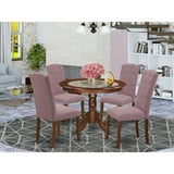 5-Piece Round Dinette Set - Coastal Cool Dining Table4 Parsons Chairs - Mahogany Finish ...
