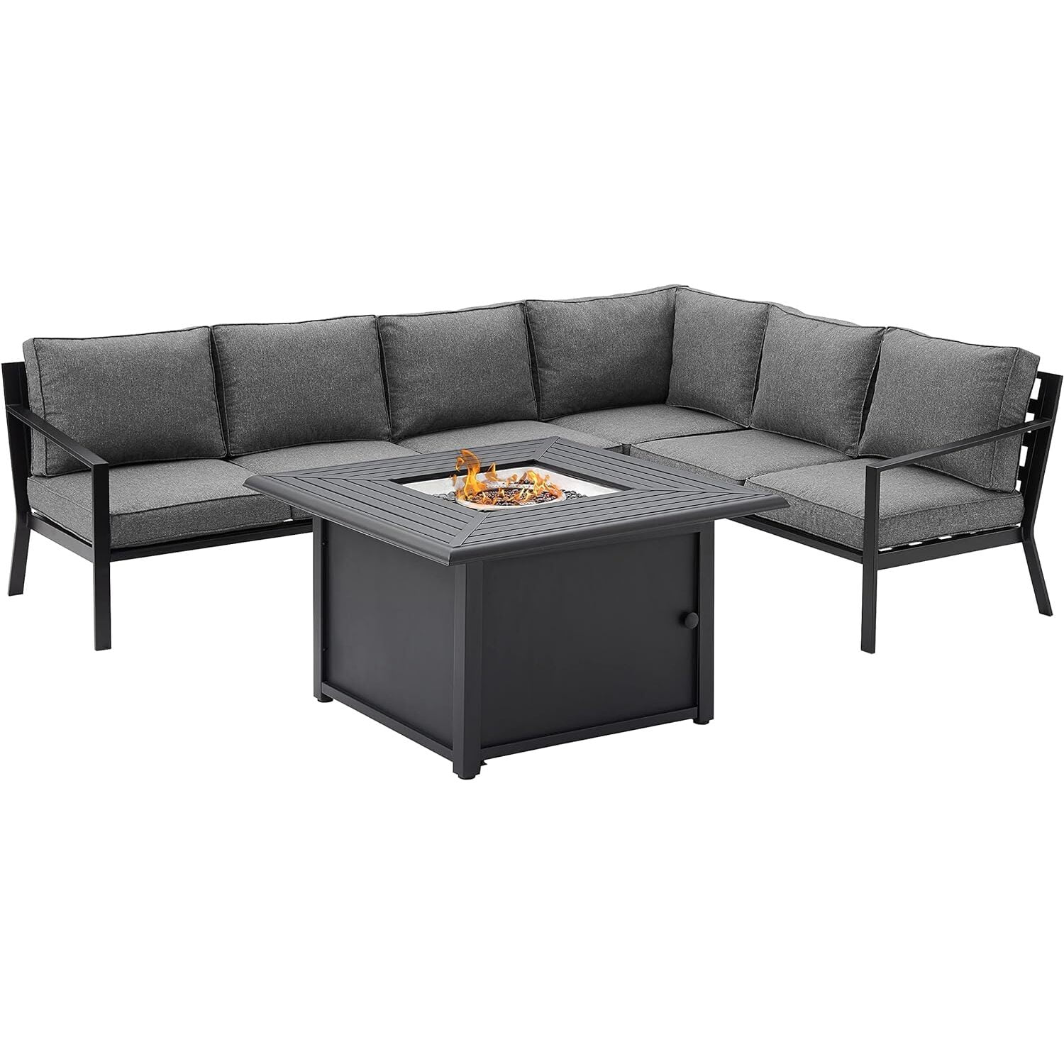 HomeStock Coastal Cool 5Pc Outdoor Metal Sectional Set W/Fire Table ...