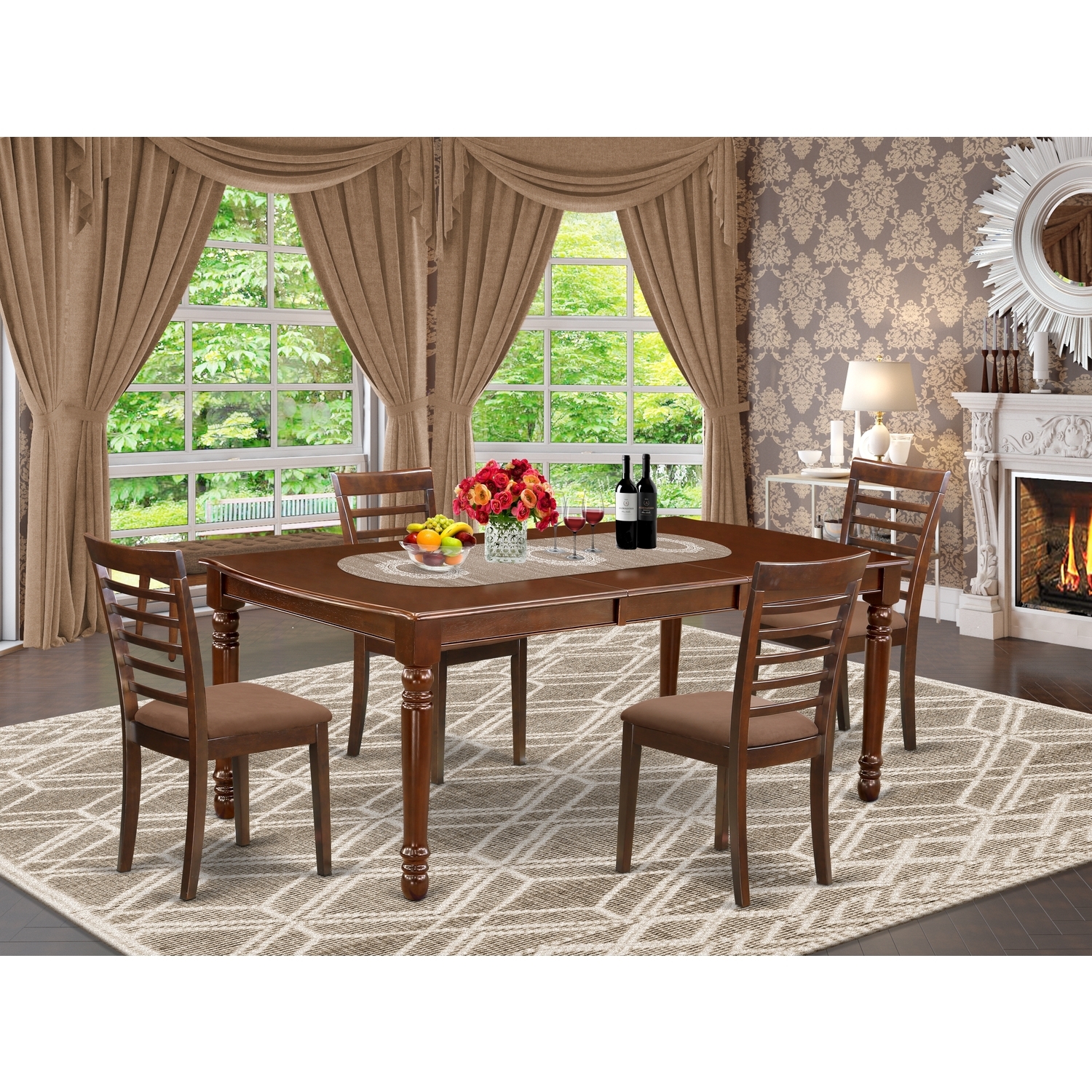 Coastal Dining Set - 5pc Rectangle Table with Leaf & 4 Chairs - 60x78 ...