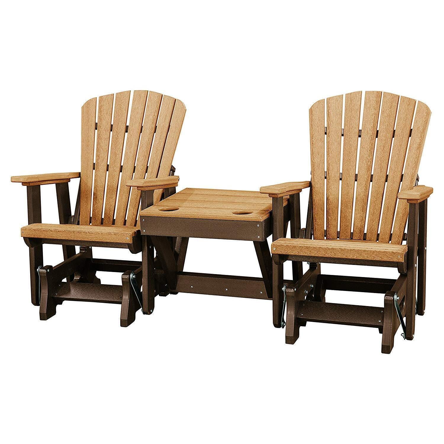 Homestock Coastal Cool Double Glider With Center Table In Cedar And ...