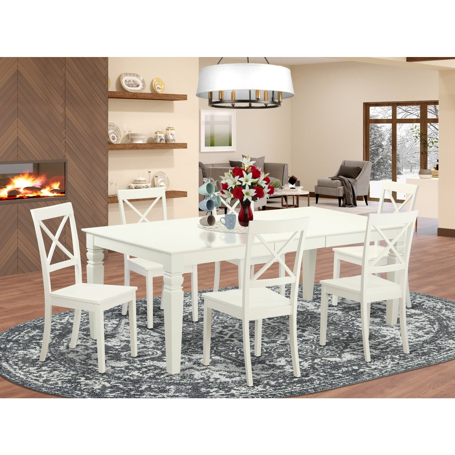 Coastal Dining Set - 7 Piece Kitchen Table & Chair Set - Rectangular ...