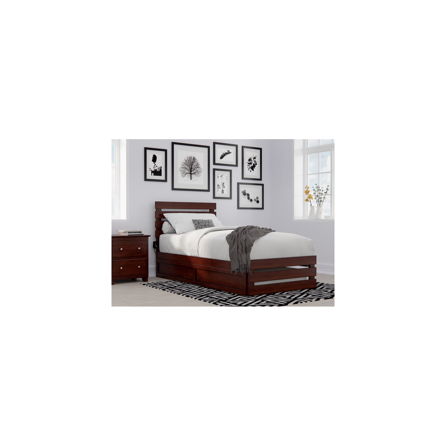 HomeStock Coastal Cool Twin Extra Long Platform Bed with Footboard, USB ...