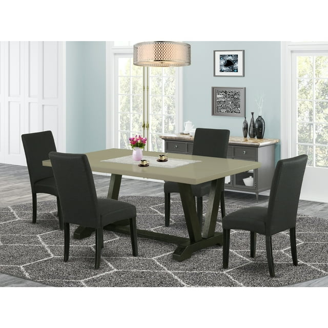 HomeStock Coastal Cottage - 5-Piece Dining Room Set - 4 Parson Chairs ...