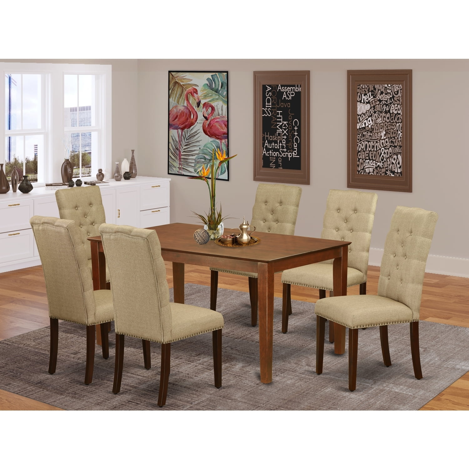 HomeStock Coastal Cottage 7-Piece Kitchen Set- 6 Parson Chairs And ...