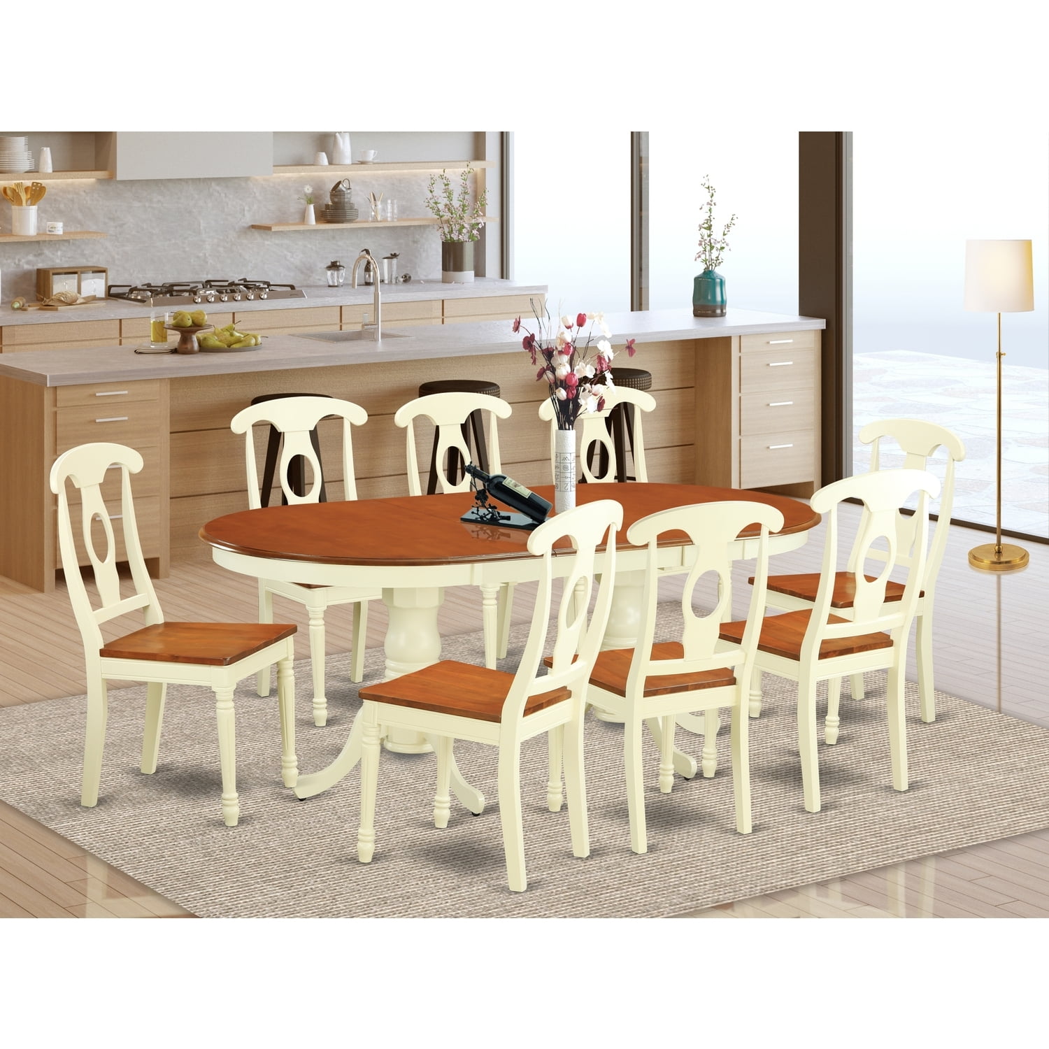 HomeStock Coastal Cottage Dining Room Set-Dining Table With Wood Dining ...