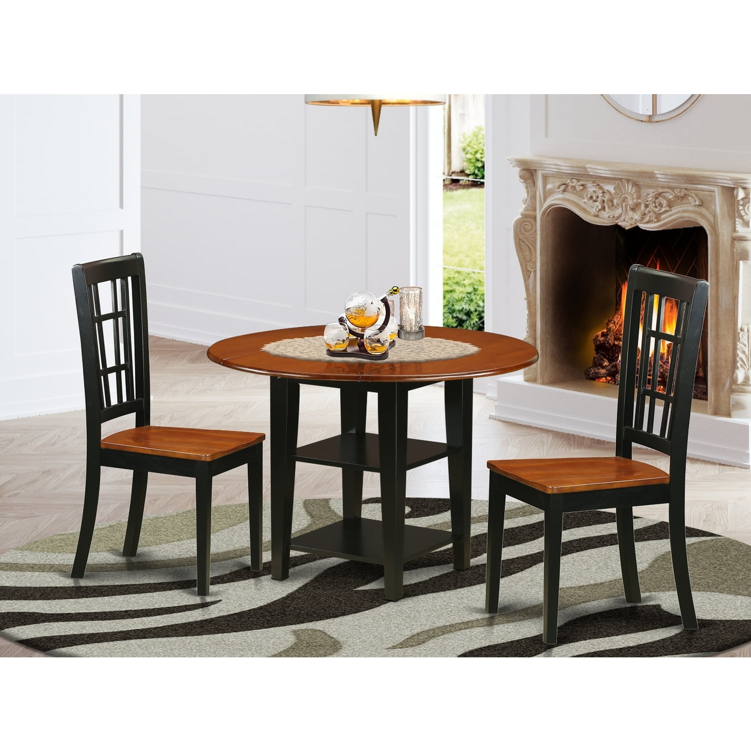 3 Piece Dinette Set - Round Table & 2 Chairs - Kitchen Dining Room ...