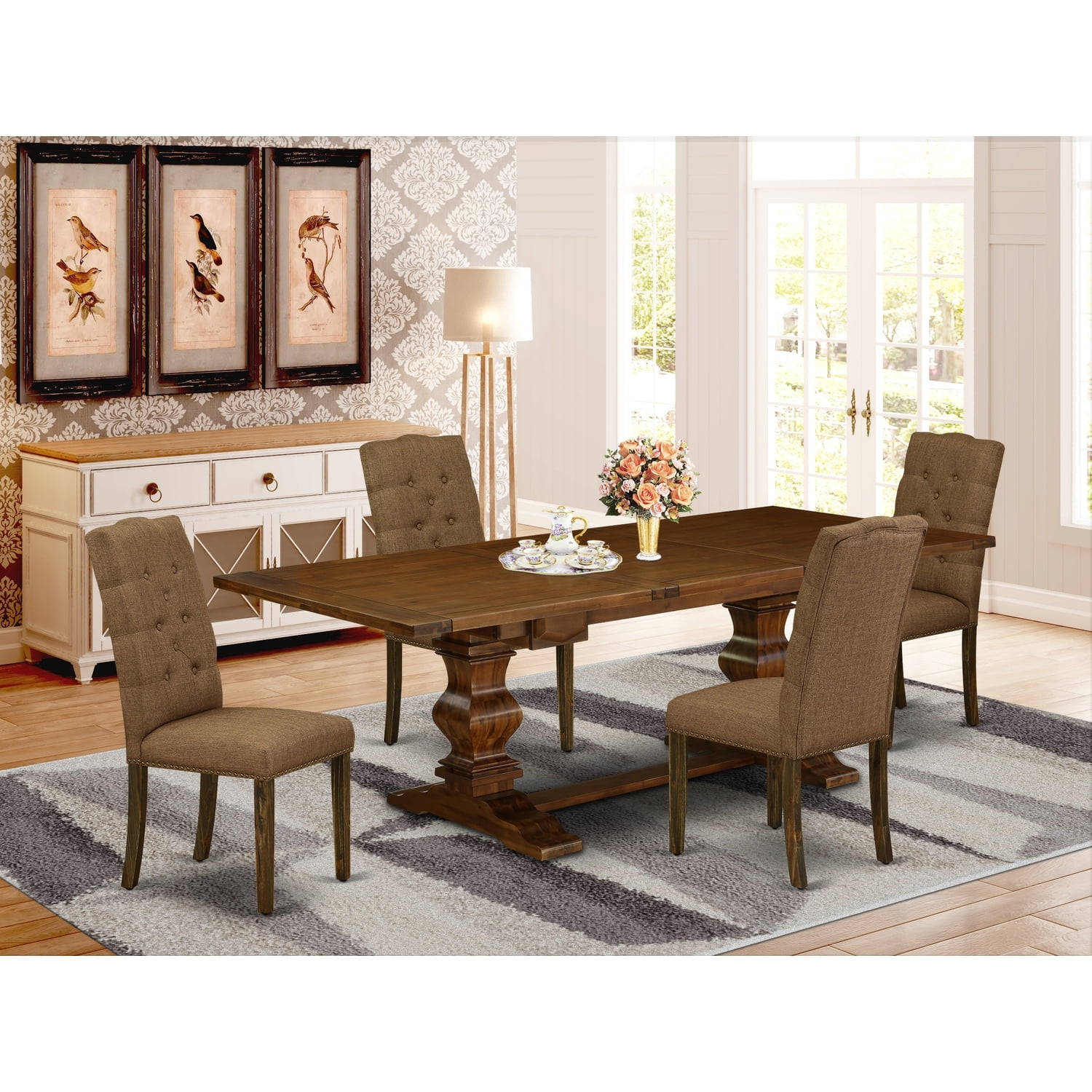 HomeStock Coastal Craftsman 5-Pieces Dining Table Set With Chair S Legs ...