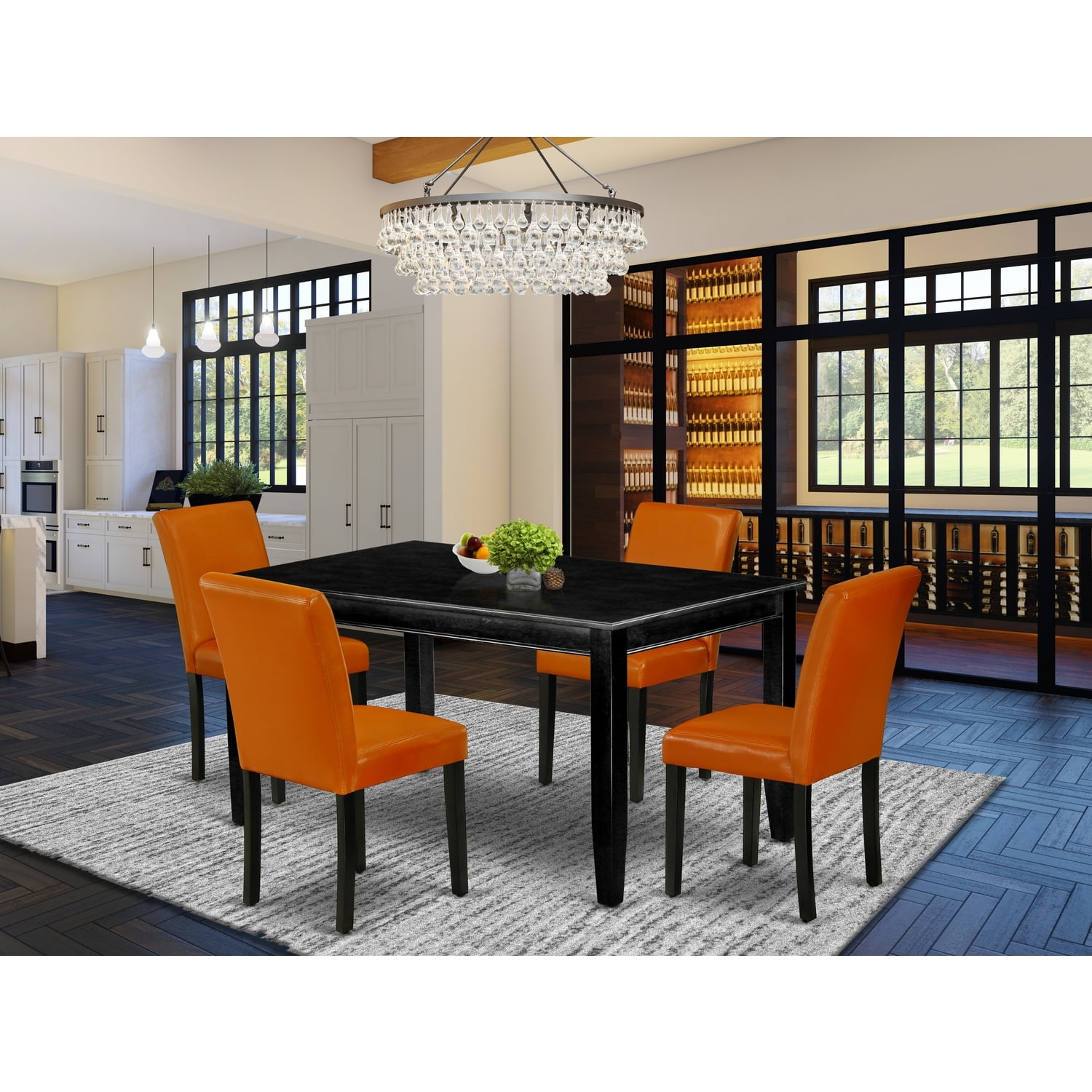 HomeStock Coastal Craftsman 5Pc Rectangle 60 Inch Dining Table And Four ...