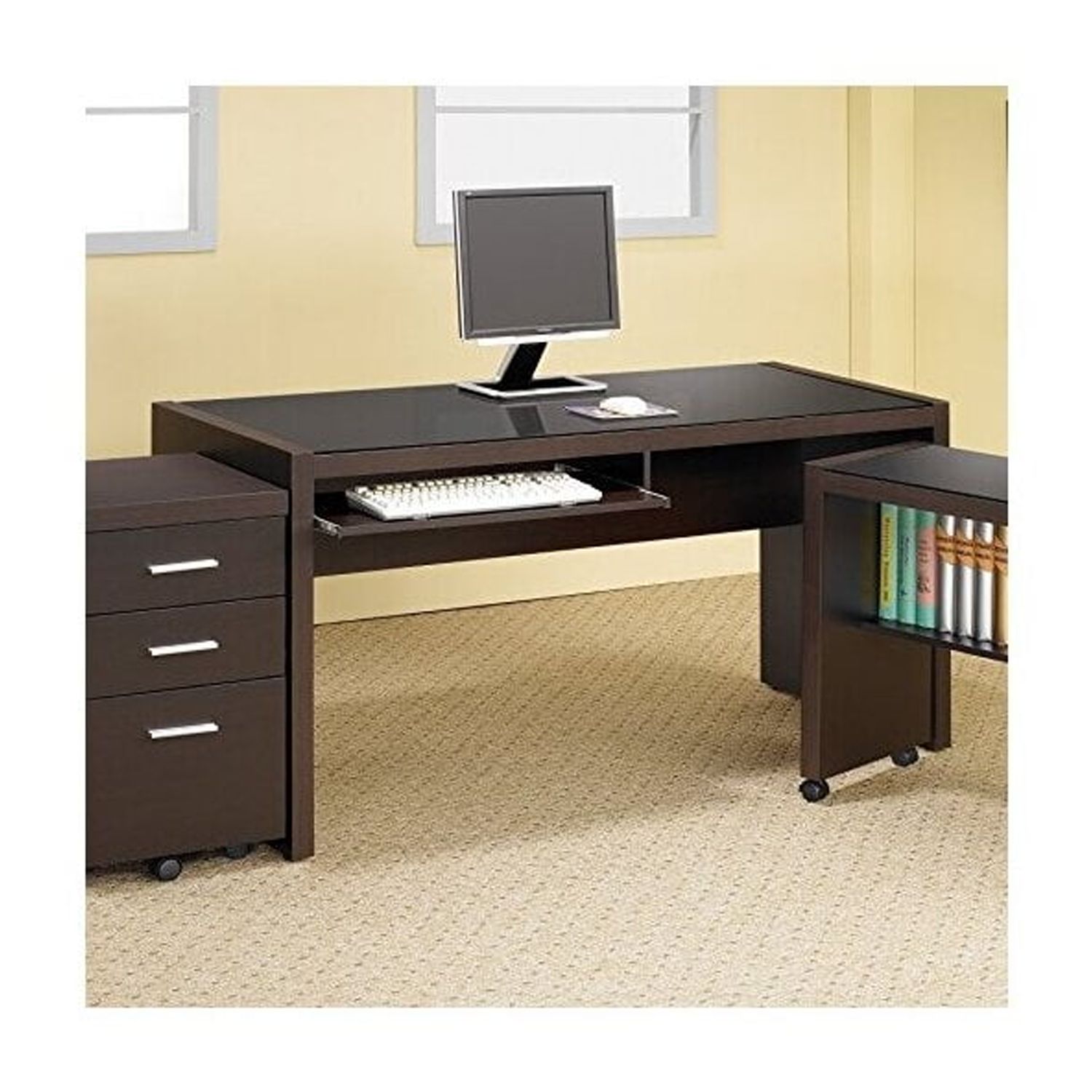 HomeStock Coastal Craftsman Computer Desk - Cappuccino Finish, Keyboard ...
