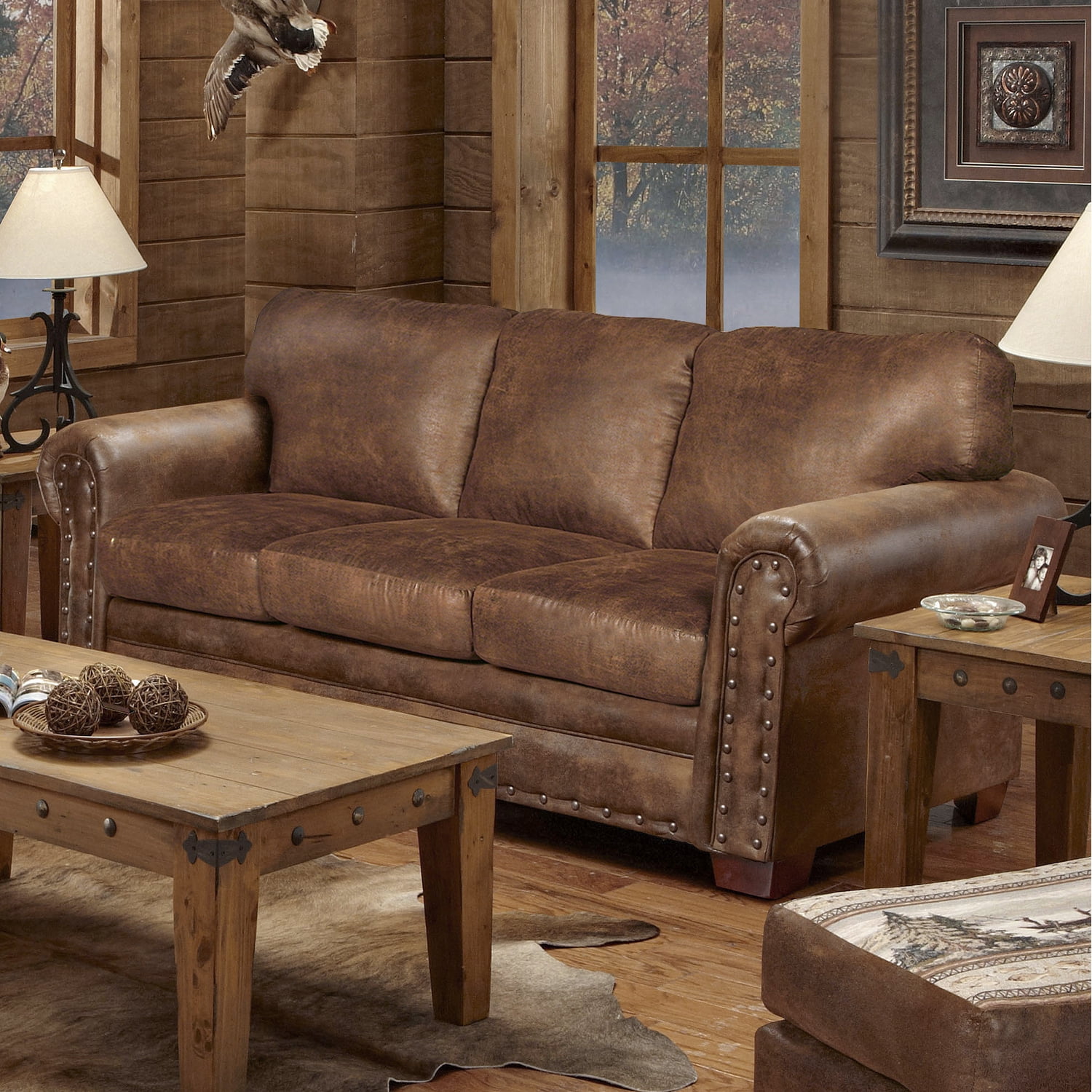 Leather-Look Sleeper Sofa - Rustic Sofa Bed with Nailhead Trim - 36" x ...