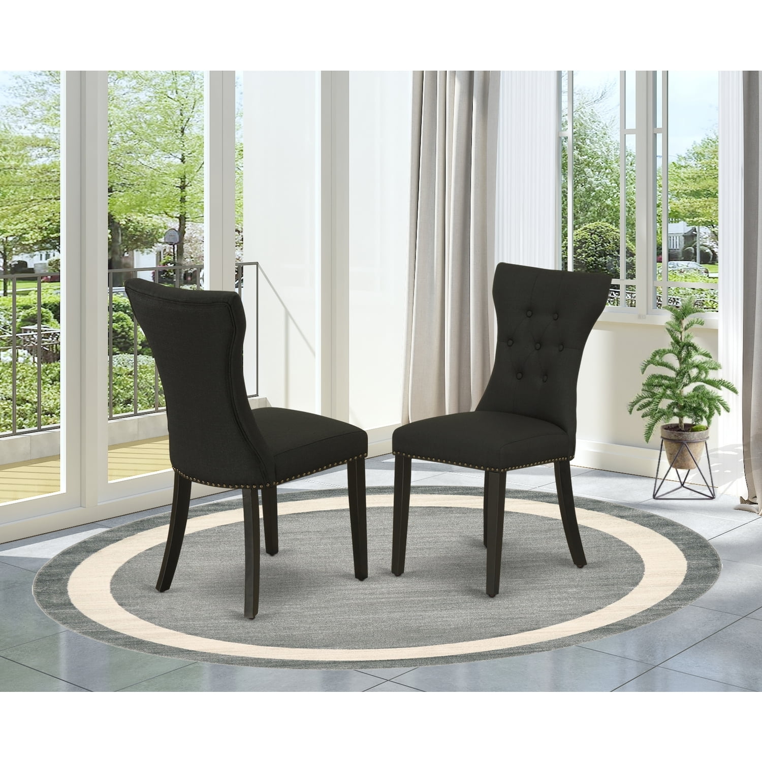Parson Chair Set of 2 - Modern Dining Room Chair - Black Linen Fabric ...