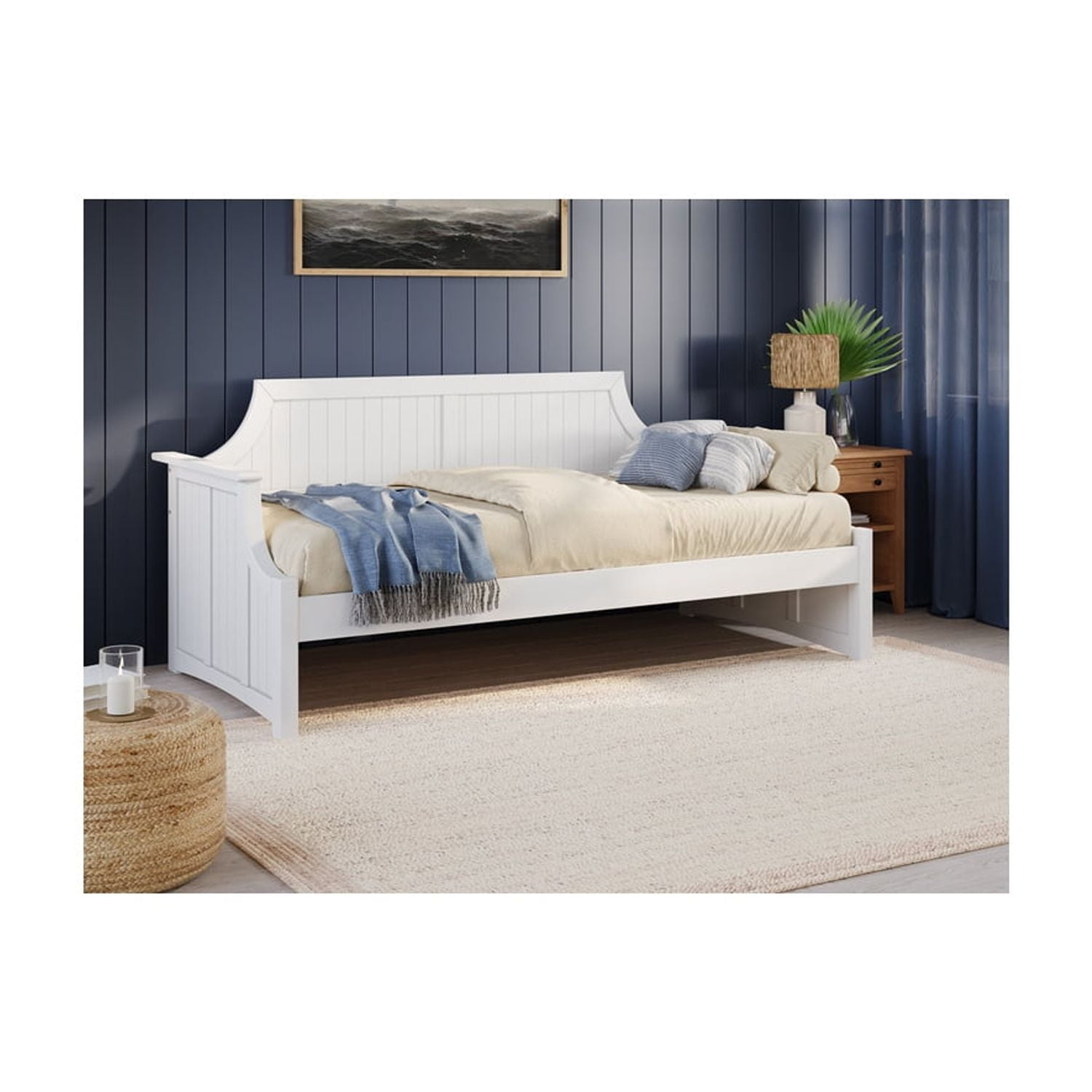 Twin Daybed - White Wood Frame, Curved Back & Beadboard Design - Guest ...