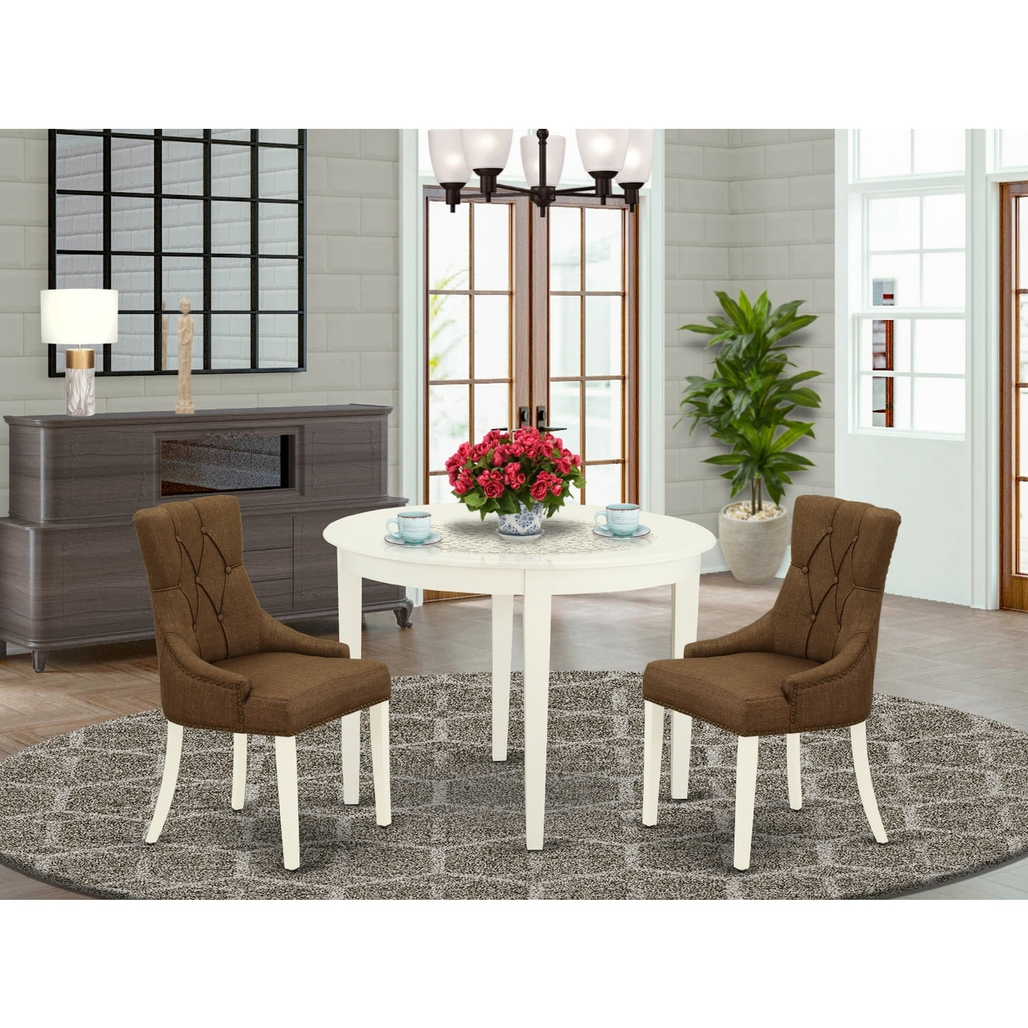 Chic 3-Piece Dinette Set - Small Round Kitchen Table & 2 Parsons Chairs ...