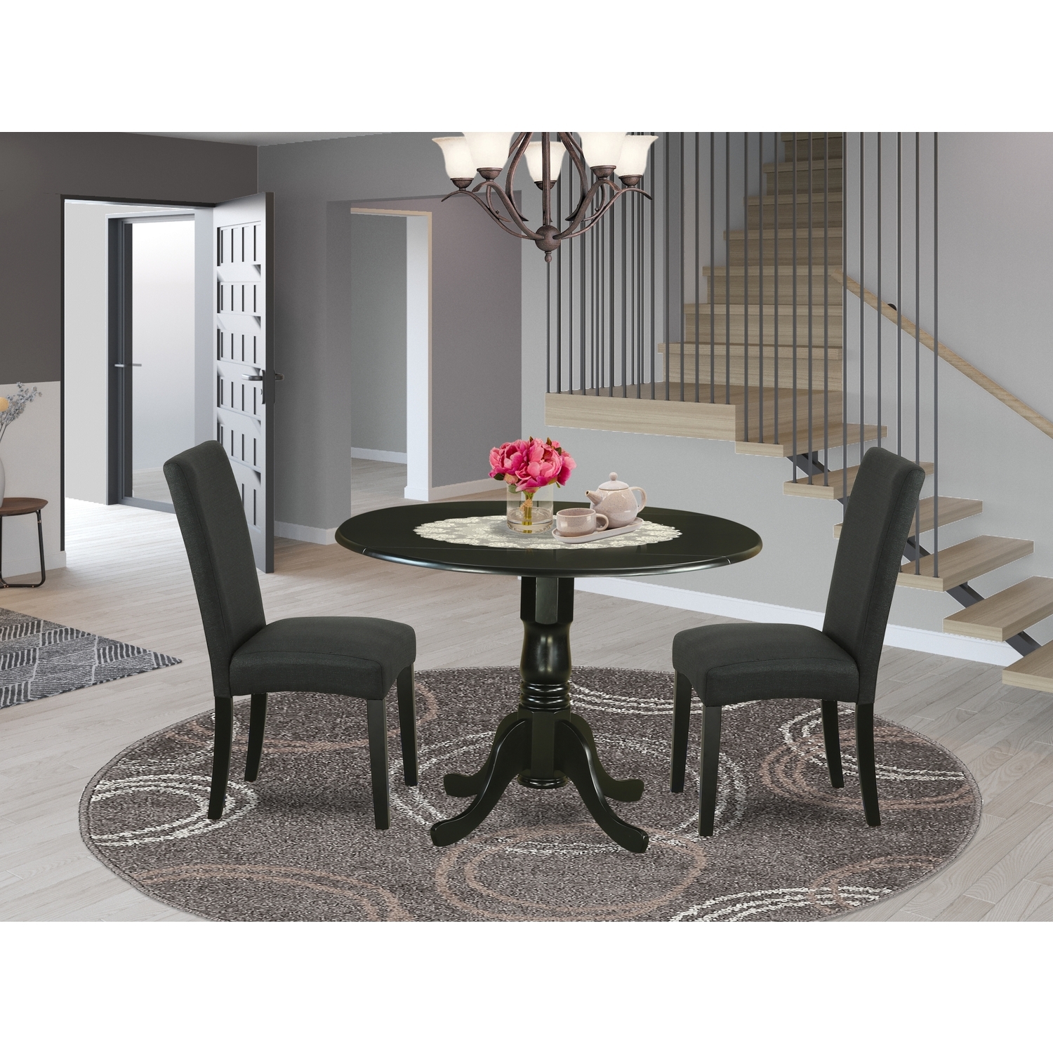 HomeStock Contemporary Chic 3Pc Round 42 Inch Dining Table With Two 9 ...