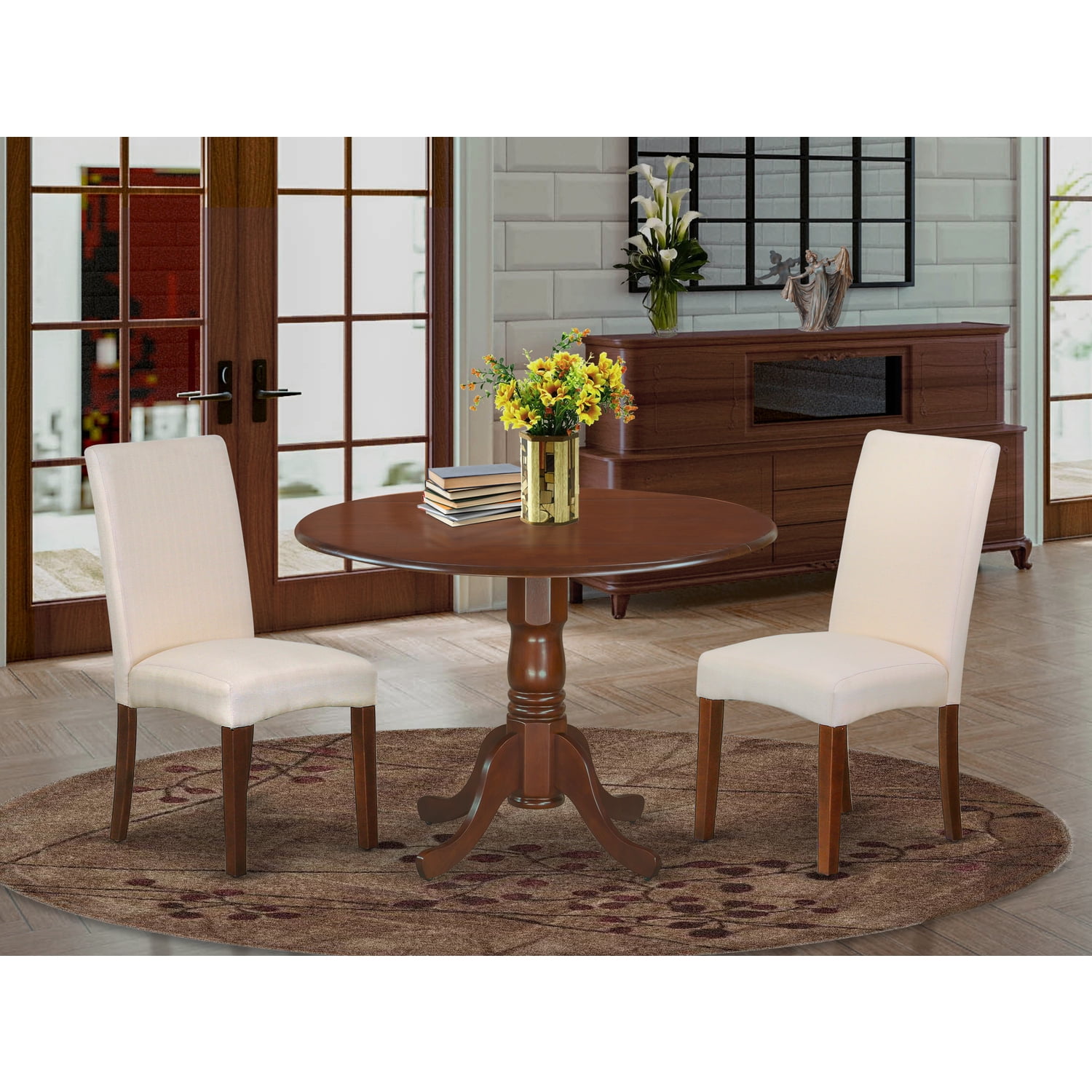 HomeStock Contemporary Chic 3Pc Round 42 Inch Dining Table With Two 9 ...