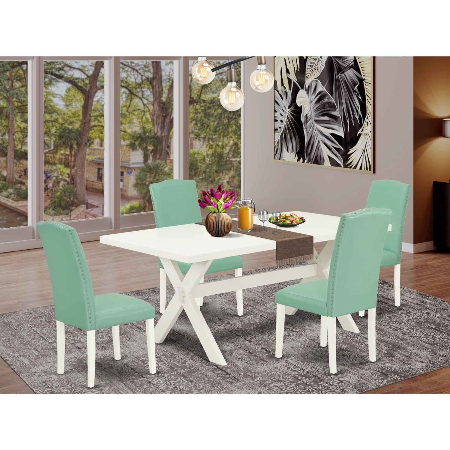 HomeStock Contemporary Chic 5-Pc Dinette Set Included 4 Dining Room Chairs Upholstered Nails ...