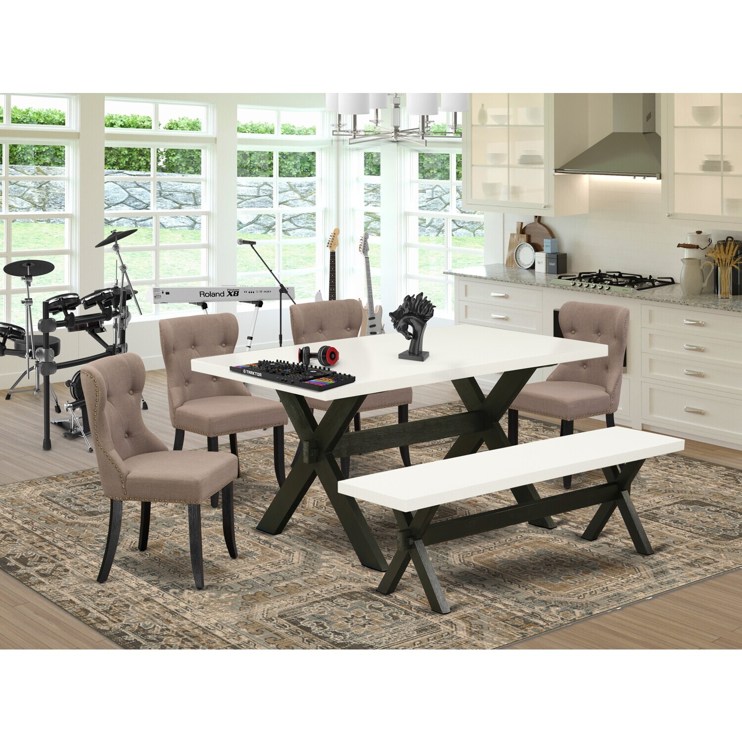 HomeStock Contemporary Chic 6-Pc Kitchen Dinette Set-Coffee Linen ...