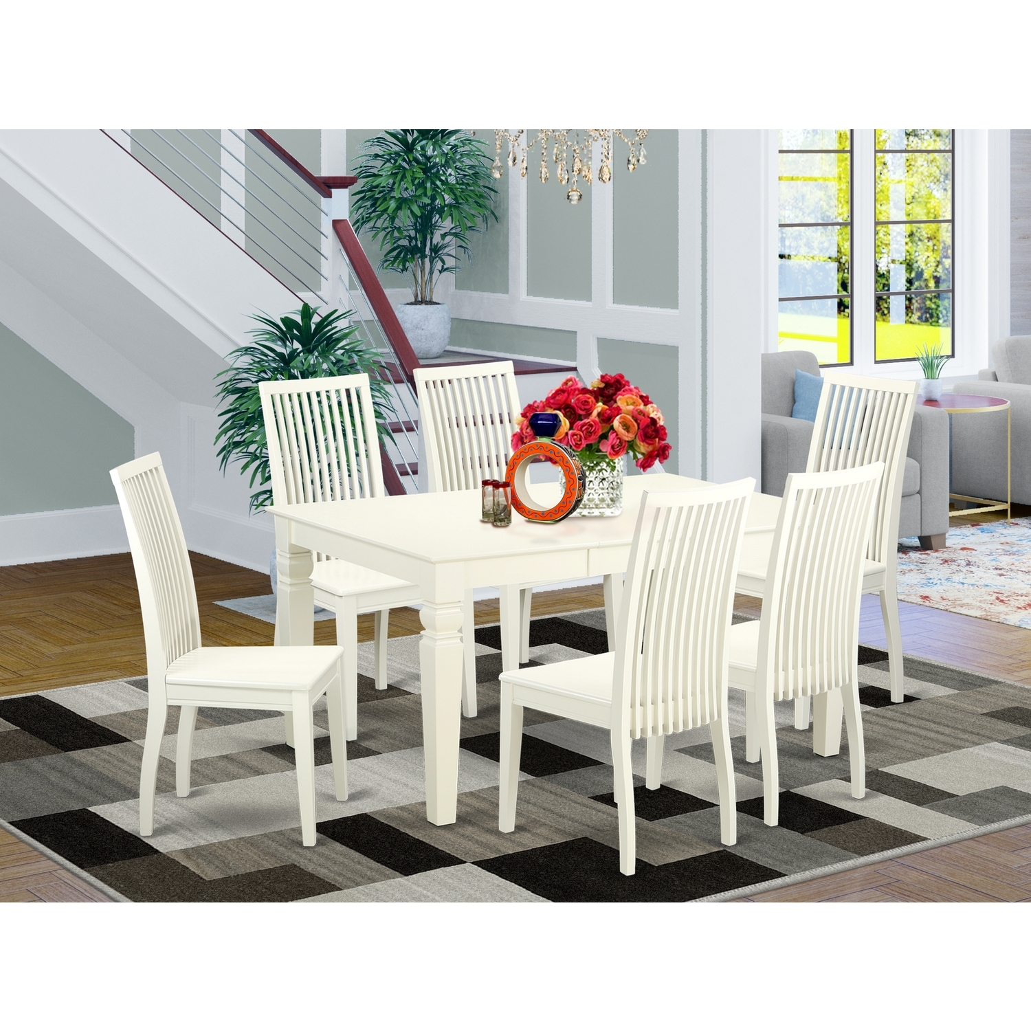 Chic 7-Piece Dining Set - Linen White Table & Chairs - Contemporary ...