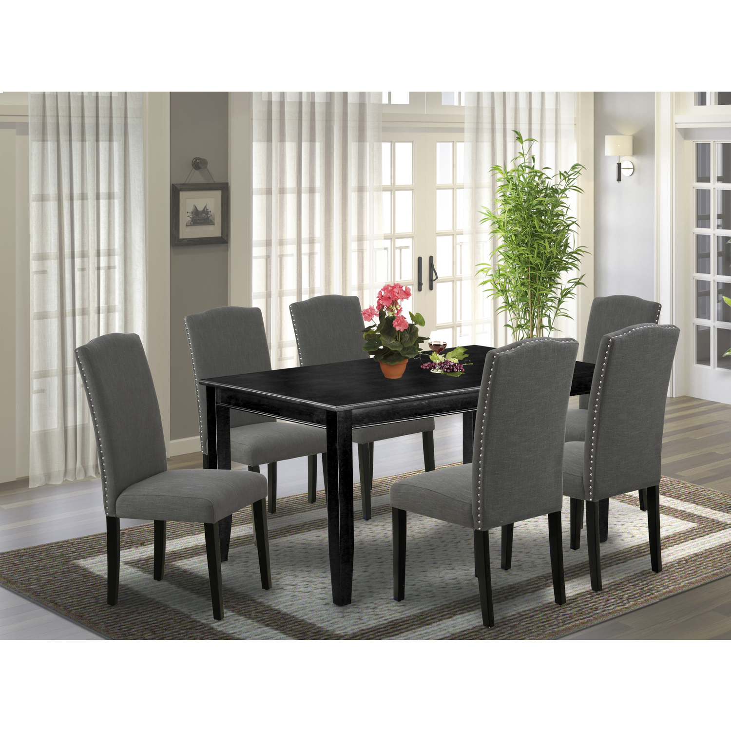 HomeStock Contemporary Cool 7Pc Rectangular 60 Inch Dining Table And ...