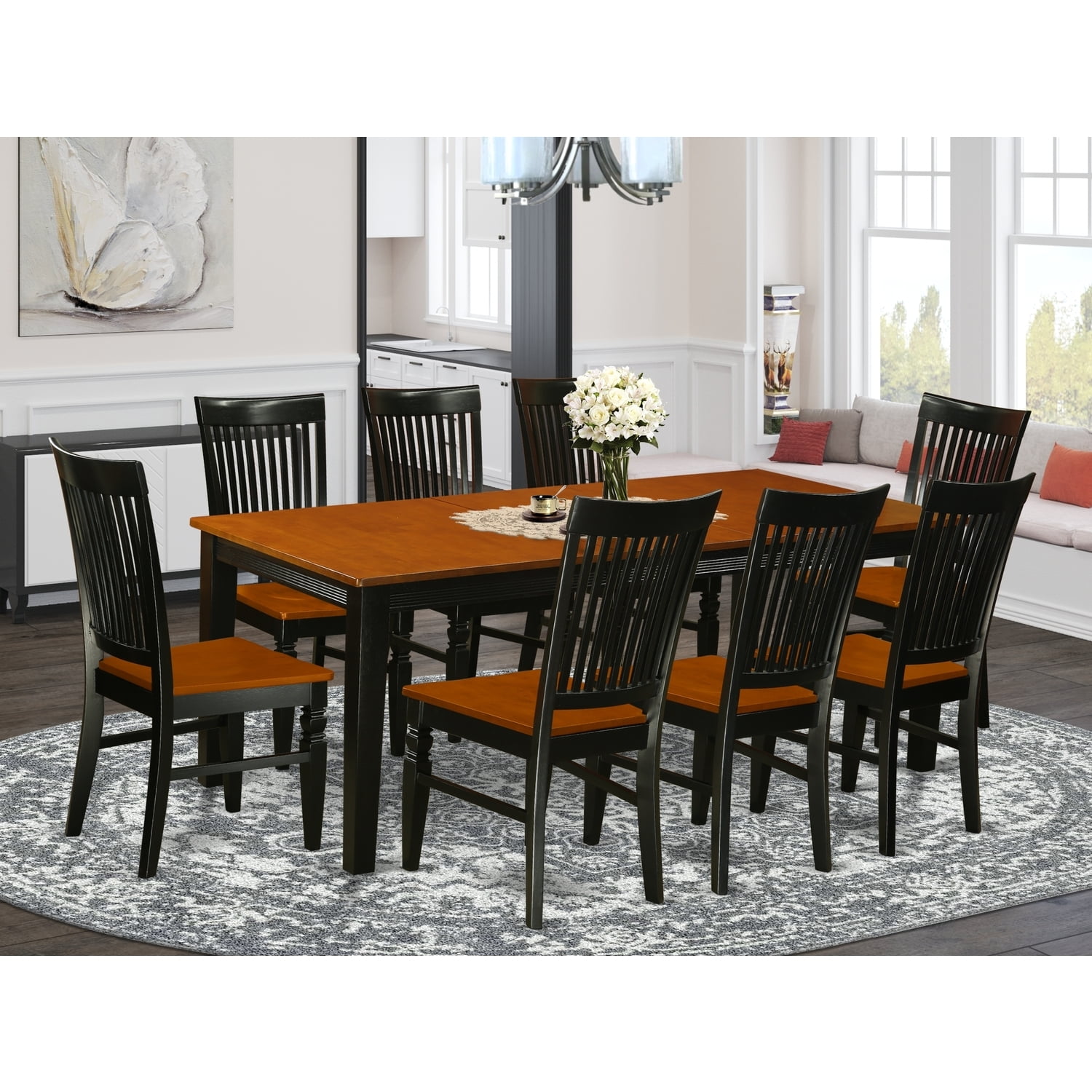 Contemporary Dining Set - 9 Piece Table & Chair Set - Black Cherry ...