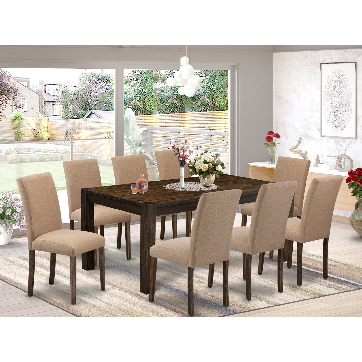HomeStock Contemporary Cool 9Pc Dining Table Set Includes A Dining Room ...