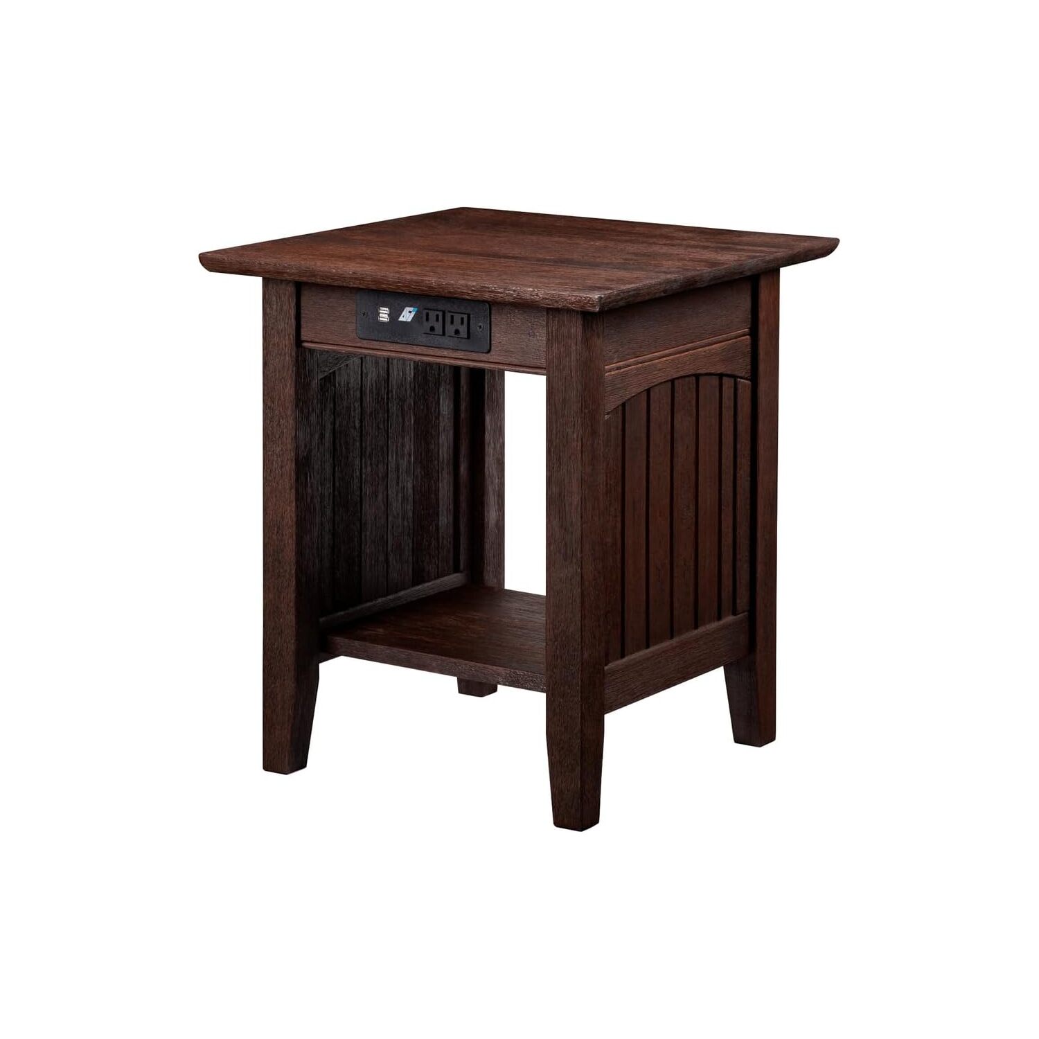 Homestock Earthy Elegance End Table With Charging Station, Tongue And ...
