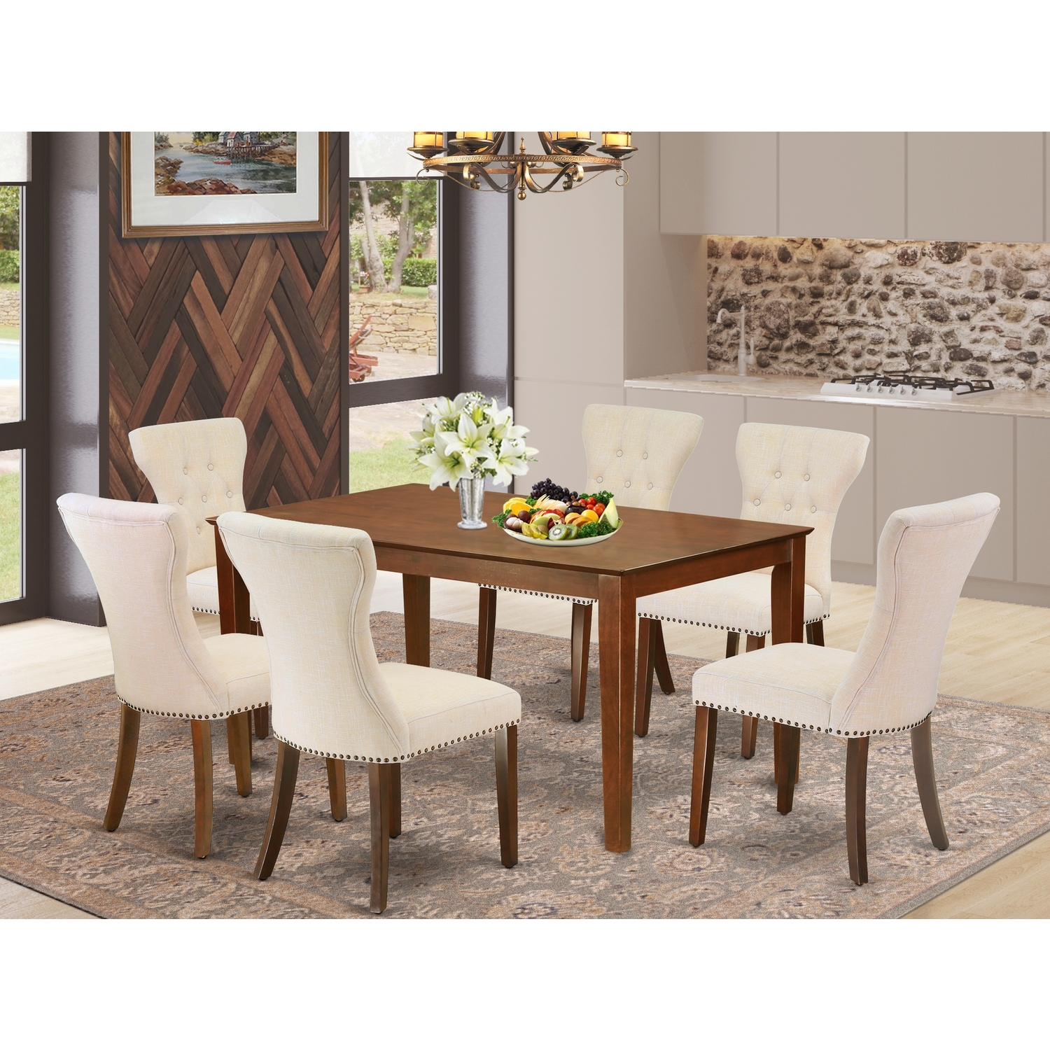 HomeStock Contemporary Cool Furniture Caga7-Mah-32 7-Piece Dining Set ...