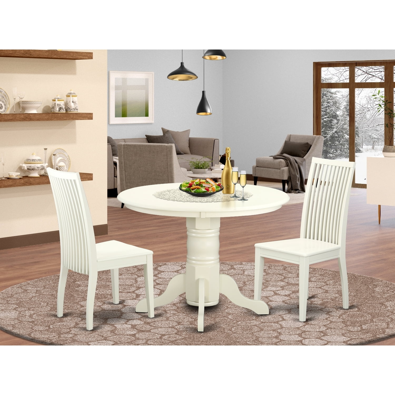 Round Dinette Set - 3 Piece Table & Chairs - Cottage Style - Linen ...