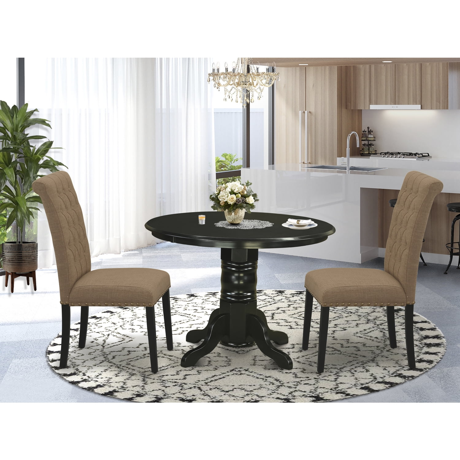 Round Dinette Set - 3 Piece Table & Chair Set - Kitchen Dining Room Set ...