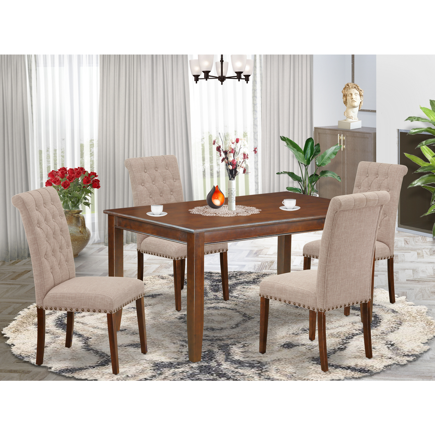 HomeStock Country Cottage 5 Piece Dining Room Set Includes a Rectangle ...