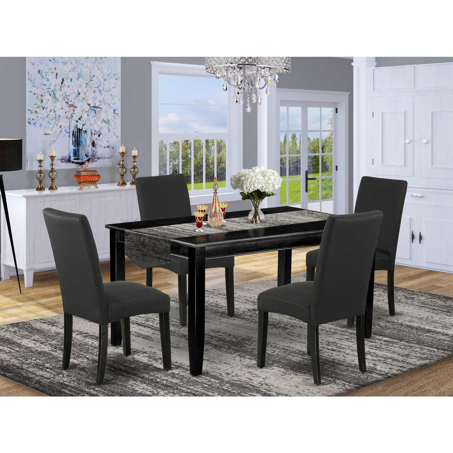 Rectangle Dining Table Set 5pc - 60 Inch Table & 4 Parsons Chairs ...