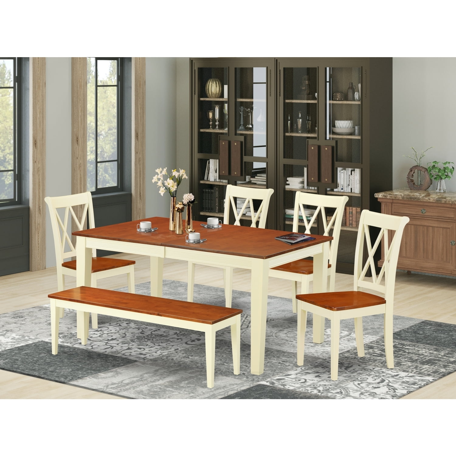 Rectangular Dining Set with 4 Chairs and Bench - 6 Piece Kitchen Table ...