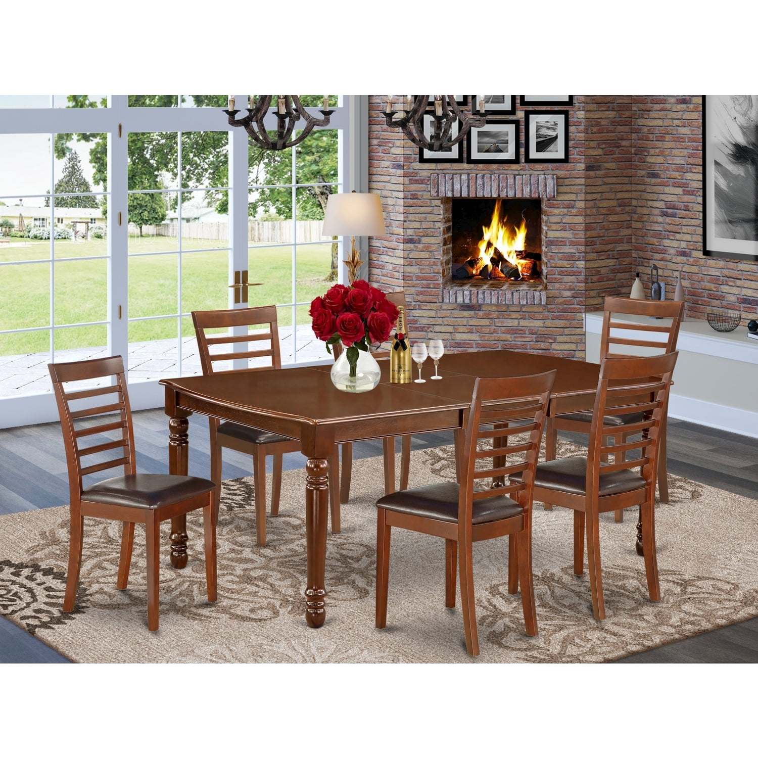 HomeStock Country Cottage 7Pc Rectangular 60/78 Inch Dining Room Table ...