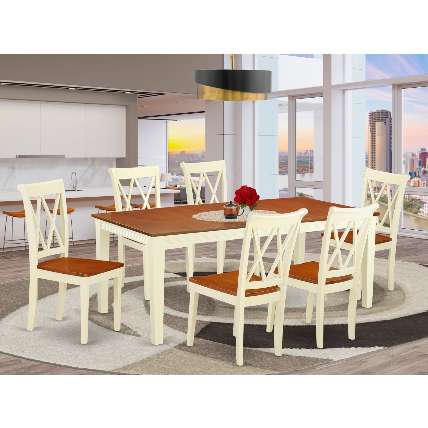Rectangular Dining Set 7Pc Table with 6 Chairs - Cottage Style Kitchen ...
