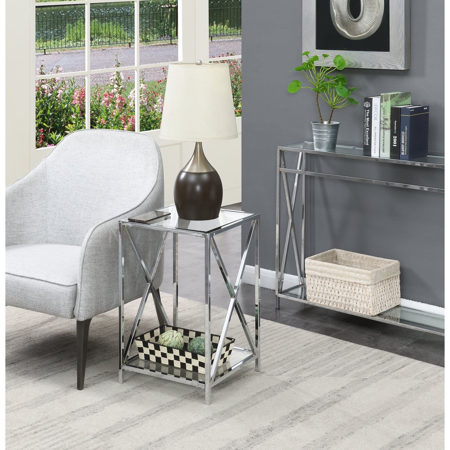 HomeStock Country Cottage Chrome End Table,Clear Glass / Chrome Frame ...