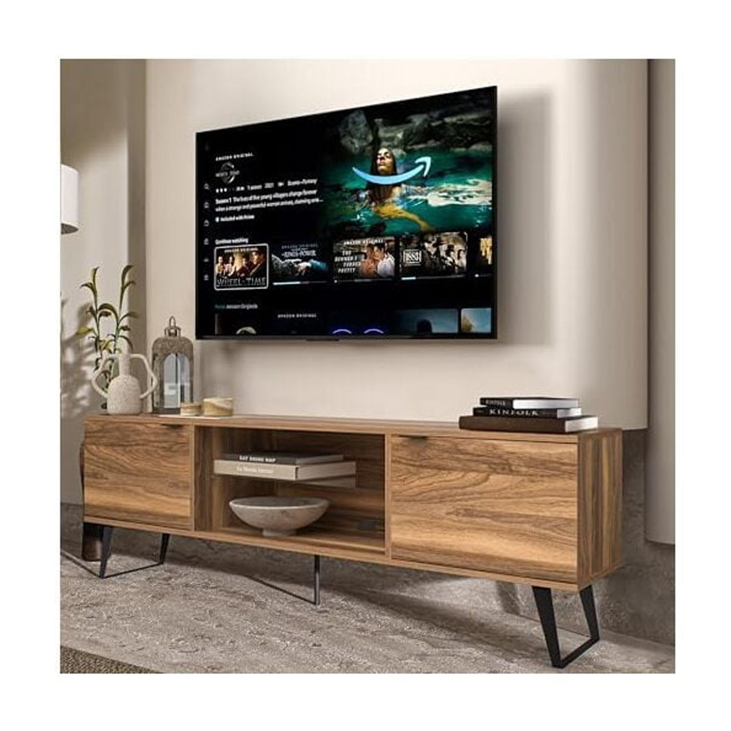 HomeStock Country Cottage Mid Century Modern TV Stand Farmhouse TV ...