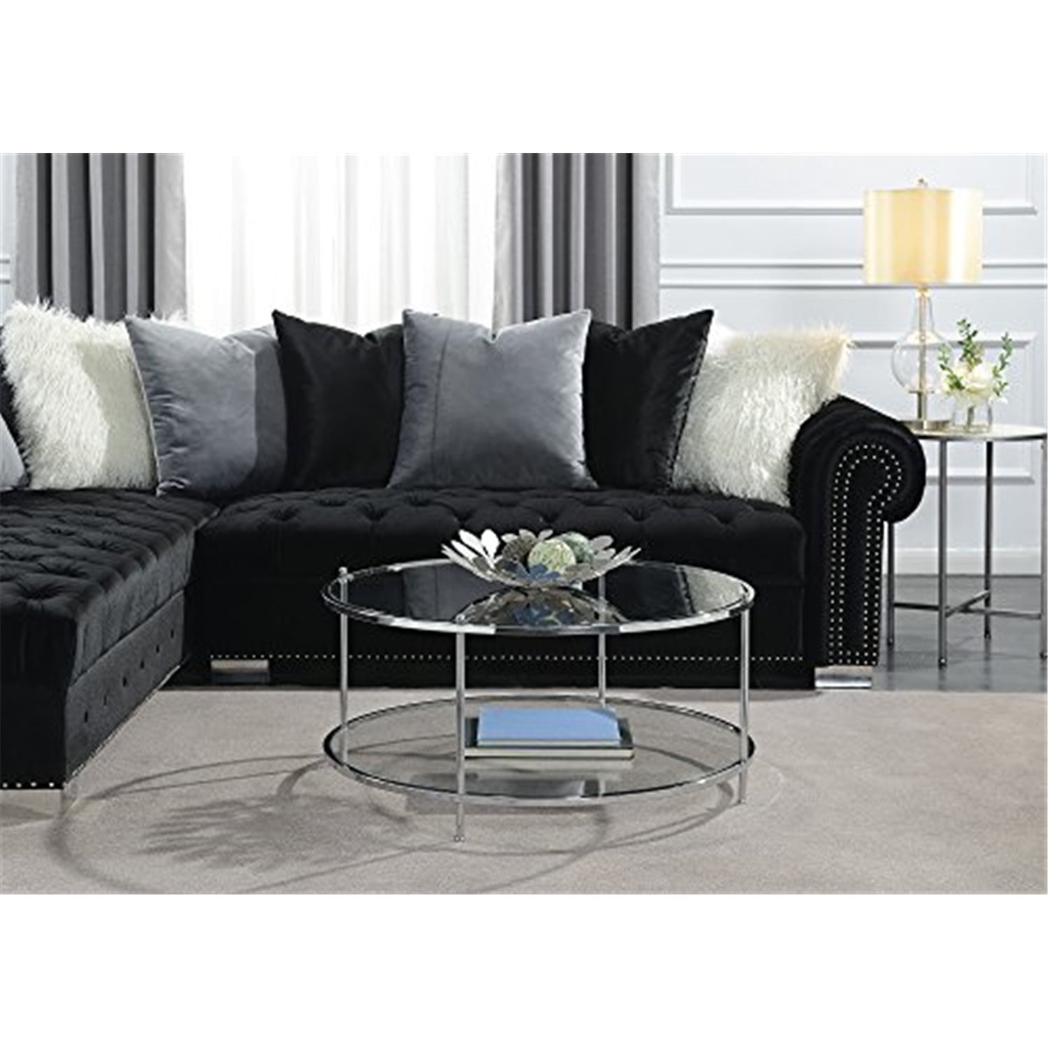 HomeStock Crest 2 Tier Round Glass Coffee Table - Walmart.com