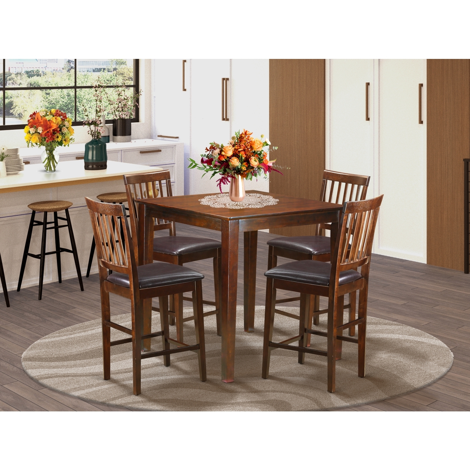 Kitchen Counter Table Set 5 Piece - Square Dining Table & Faux Leather ...