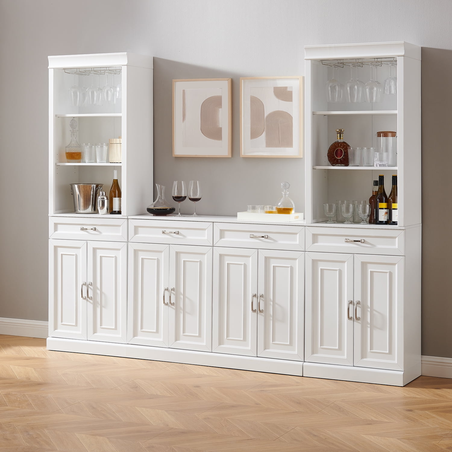 Sideboard Storage Cabinet Set - 3 Piece Entryway Buffet Bar - White ...