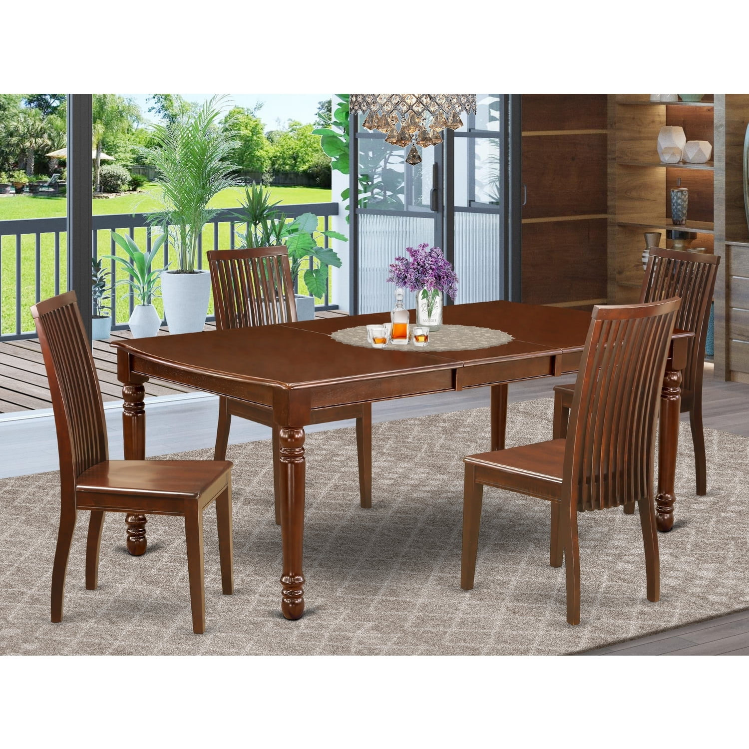 Rectangle Dining Set 5pc - 60x78 Inch Table & 4 Chairs - Wood Dining ...