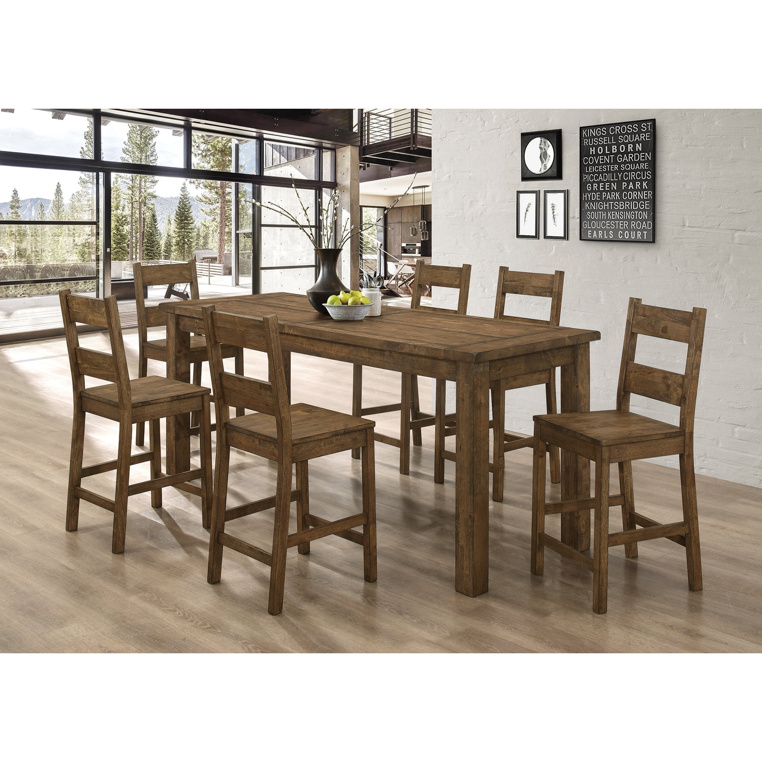 HomeStock Earthy Elegance 7-Piece Counter Dining Set Rustic Golden ...